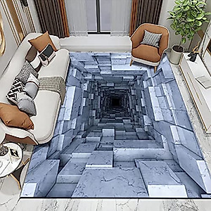 Marble Brick Bottomless Hole Area Rug Extra Large for Kids Playroom 3D Optical Visual Illusion Trap Living Room Floor Carpet Mat ,6'x9'
