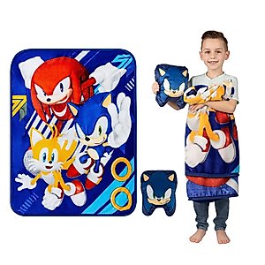 Franco Kids Bedding Super Soft Plush Decorative Pillow and Throw Set, 40 in x 50 in, Sonic The Hedgehog, Anime