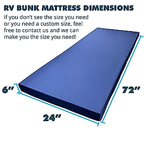 Foamma 6” x 24” x 72” Water Resistant Gel Memory Foam RV Bunk Mattress, Firm High Density Foam Base, Comfortable and Durable Polyester Cover, Truck, Camper, Travel Trailer, Made in USA!