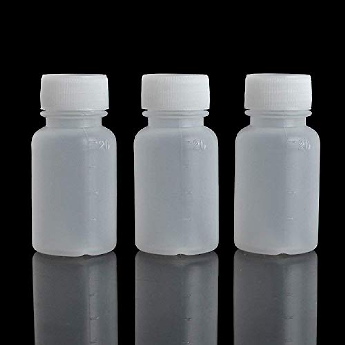 LAZZON with Lids PE Plastic Empty Small Mouth Graduated Lab Chemical Container Reagent Bottle Sample Sealing Liquid Medicine Bottle 20Ml
