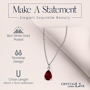 Crystalline Azuria Teardrops Set with Red Zirconia Crystals Necklace 18 inches Dangle Earrings Bracelet 18K White Gold Plated