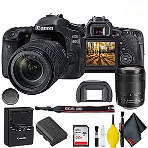 Canon EOS 80D DSLR Camera with 18-135mm Lens (International Model) Accessory Bundle w/Cleaning Kit
