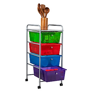 Mind Reader Rolling Storage Cart and Organizer with 4 Plastic Drawers