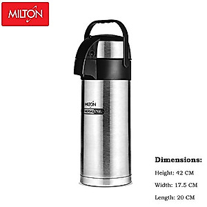 Milton Beverage Dispenser 3500 Hot Water Airpot with Pump Flask to Keep Drinks 24 Hours Hot and Cold, 3580 ml Double Walled Insulated and Lightweight Lab tested Thermos Perfect for Coffee and Tea
