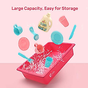 CUTE STONE Play Kitchen Sink Toys,Electric Dishwasher Playing Toy with Running Water,Upgraded Automatic Faucets and Color Changing Accessories, Role Play Sink Set Gifts for Kids Boys Girls Toddler