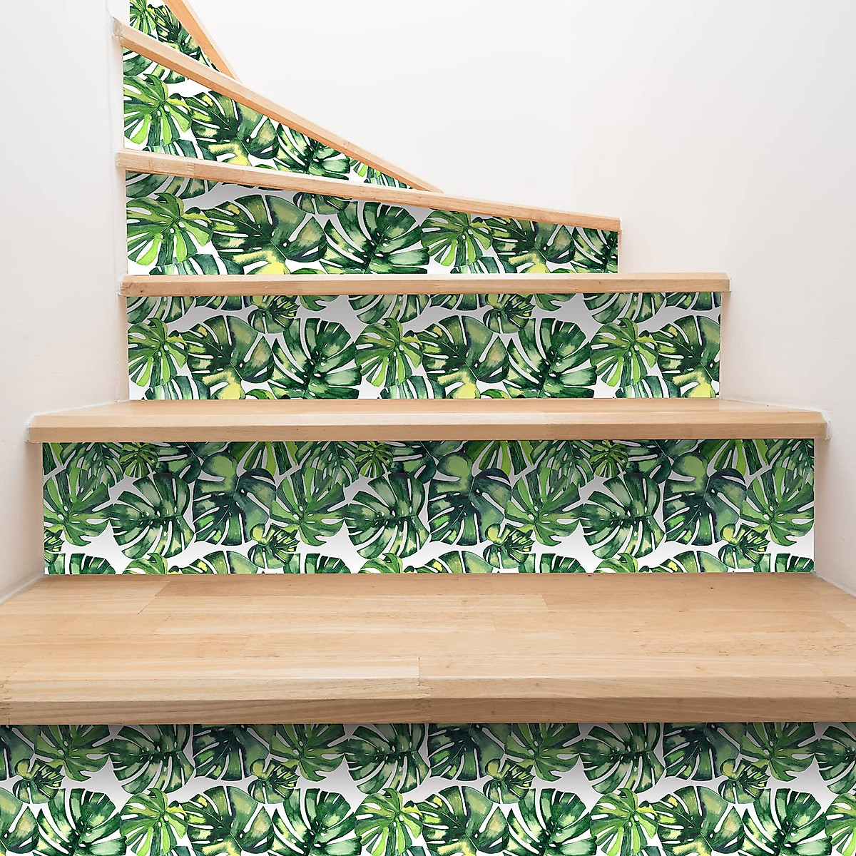 CHIHUT Green Leaf Peel and Stick Wallpaper 17.7''x236'' Green Tropical Botanical Palm Leaf Wallpaper Mural Self Adhesive Removable Wall Paper Vinyl Leaves Contact Paper for Wall Cabinets Nursery Decor