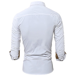 Men's Business Long Sleeve Dress Shirt Stylish Slim Fit Button Up Shirts Solid Lightweight Turn-Down Collar Shirt (White,Large)