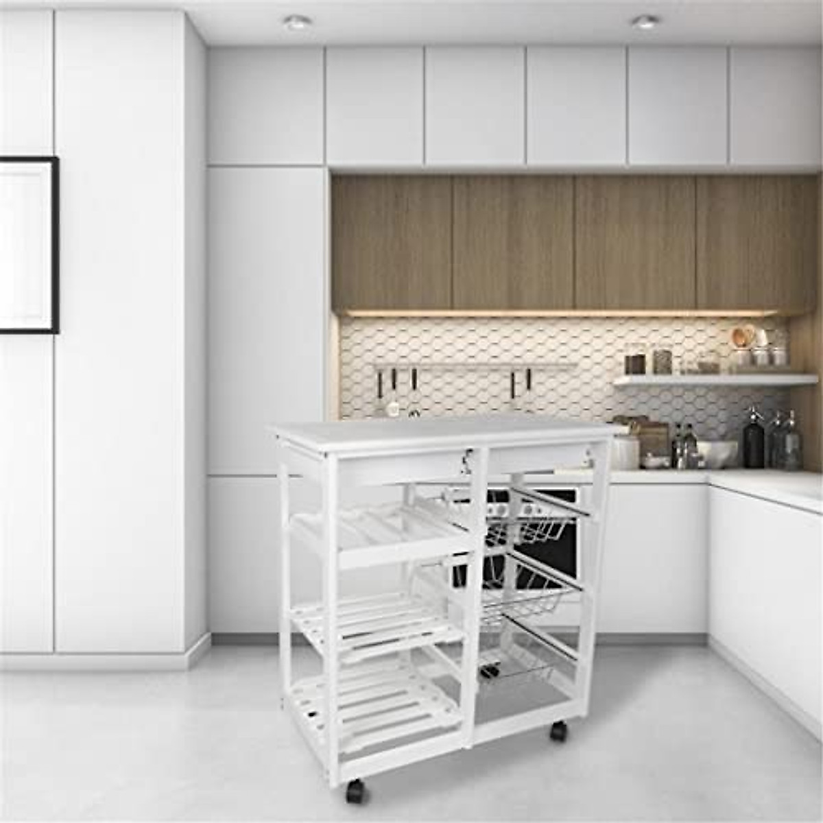 XXXDXDP 4 Tier Storage Trolley Cart Kitchen Organizer Bathroom Movable Storage Shelf Wheels Household Stand Holder Furniture