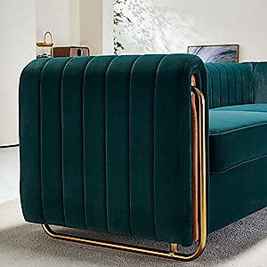 Dolonm Modern Velvet Sofa for Living Room, 84 Inches Long Upholstered Sofa Couch with High Armrest and Metal Legs Decor Furniture for Bedroom, Office (Green)