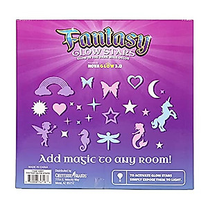 Fantasy Glow Stars, 200-Count Glow in The Dark Stars for Girls with Bonus Hearts, Moon, Unicorns, Dragonflies, Sea Horses, Butterflies, Rainbow Clouds, Princesses and Mermaids