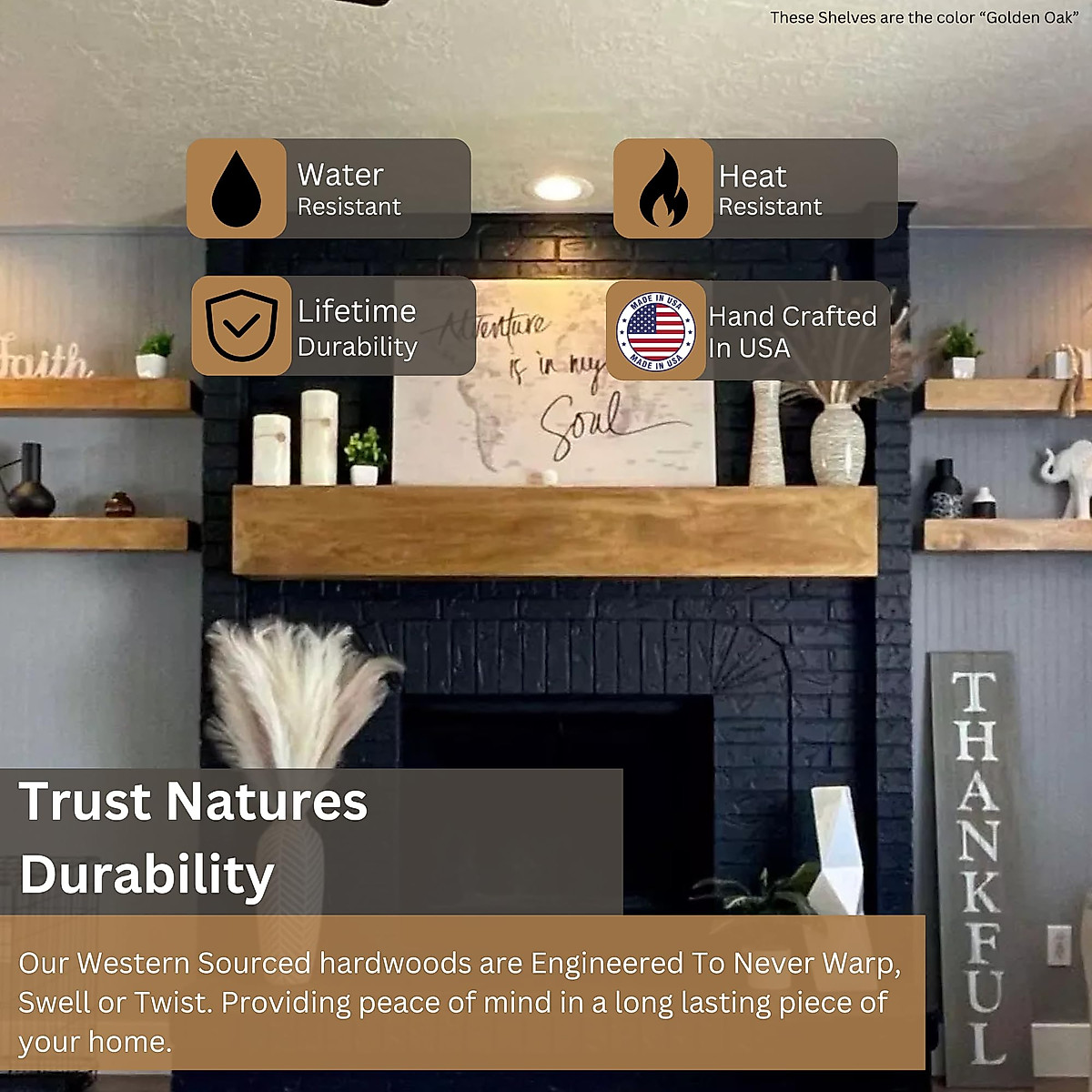 36 Inch Floating Shelf (Set of 2), Early American. Durable Floating Shelf Made in USA. Handcrafted Hardwood Shelving for Space Saving. 3 1/2 inches Tall, 5 1/2 Inches Deep and 36 inches Wide.