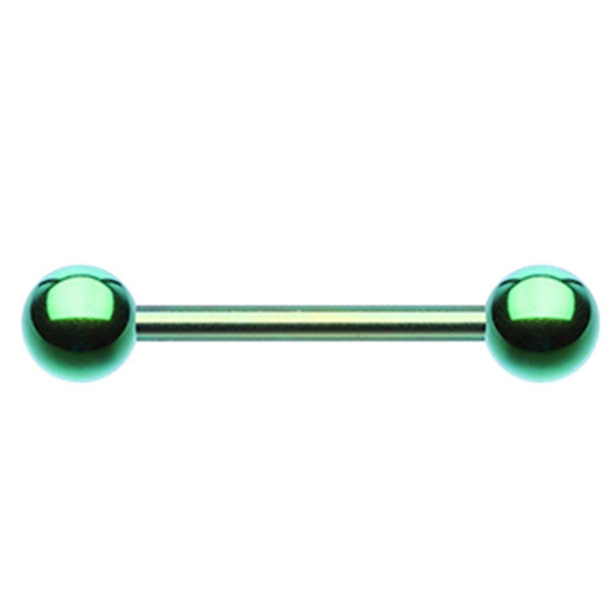 Colorline PVD Basic Steel Nipple Barbell (14GA, Length: 19mm, Ball Size: 5mm, Green)