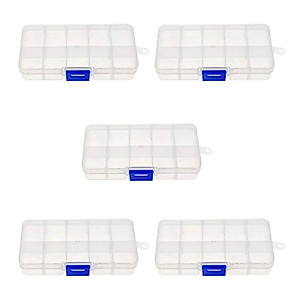 Saim 5Pcs 10-Grid 5 Inch x 2.5 Inch Adjustable Small Removable Clear Plastic Jewelry Organizer Divider Storage Box