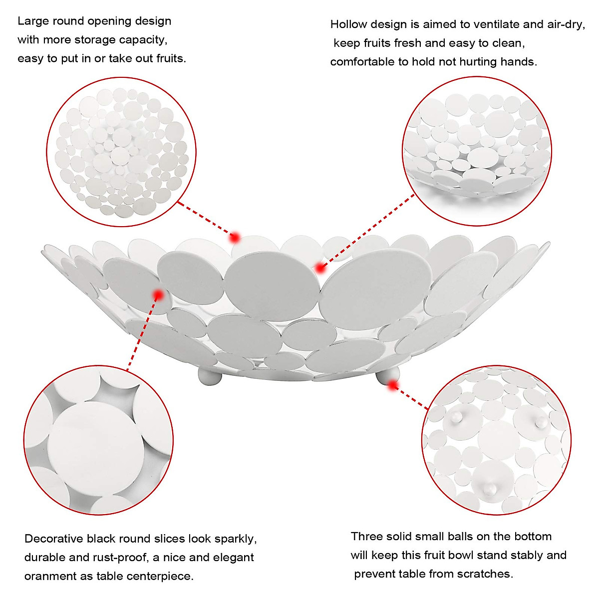 OwnMy Metal Fruit Bowl Basket Creative Table Centerpiece Fruit Stand Decorative Countertop Fruit Holder for Kitchen Counter, Iron Large Fruit Plate Round Storage Tray for Bread Snacks Candy (White)