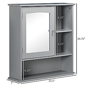 kleankin Bathroom Medicine Cabinet with Mirror, Wall-Mounted Bathroom Cabinet with Adjustable Shelf for Living Room and Laundry Room, Gray