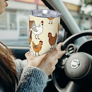 DITXIT A Brood Of Chickens 20oz Tumbler Stainless Steel Vacuum Insulated Coffee Travel Mug, Durable Insulated Coffee Travel Mug with Splash-Proof Lid Metal Straw and Brush Thermal Cup for Outdoor