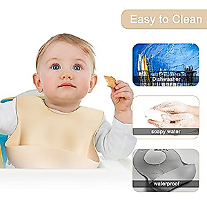 Tenmon Silicone Baby Bibs, Silicone Bibs for Babies Toddlers Girls and Boys, Soft Adjustable Waterproof Bibs, Baby Feeding Bibs (Natural)
