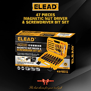 ELEAD 47-Piece Magnetic Nut Driver & Screwdriver Bit Set - Strong Magnetic Nut Drivers for Impact Drill, Power Nut Driver, Screwdriver Bit, Mini Ratcheting Wrench, Drill Bit Extension & Socket Adapter