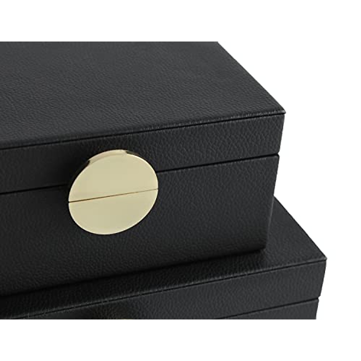 HofferRuffer Faux Leather Jewelry Boxes, Decorative Boxes Storage Accessory Organizer with Gold Hardware Decor, Classic Vegan Leather Set of 2 Pieces (Black)