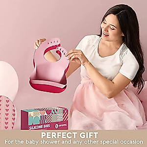 Sperric Silicone Baby Bibs - Soft Silicone Bib with Food Catcher and Waterproof Material - Adjustable Fit for Baby and Toddler (Light/Dark Pink)