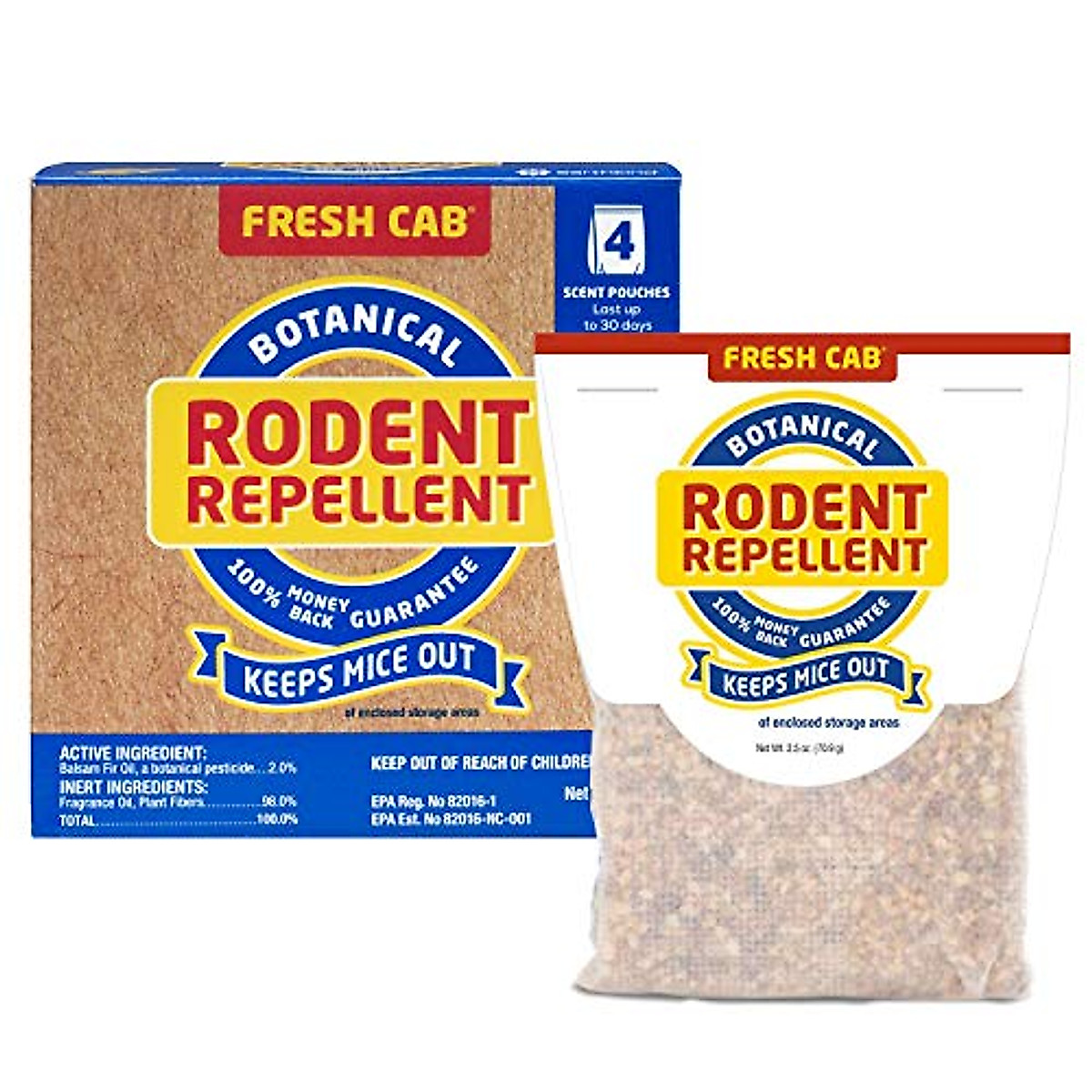 Fresh Cab Rodent Repellent; Quickly Repelling Pests from Treated Areas; Preventing Re-Infestation for up To 3 Months; Safe for Children, Pets and the Environment; Non-Toxic; 8-Scent Pouches