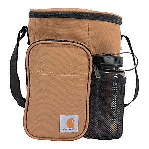 Carhartt Insulated 10 Can Vertical Cooler + Water Bottle, Fully-Insulated Lunchbox with Included Water Bottle, Brown