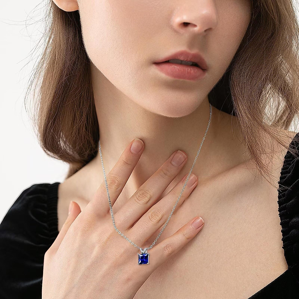 Iefil November Birthstone Necklaces for Women - Swiss Blue Topaz Necklace S925 Sterling Silver November Birthstone Jewelry for Women Mom Daughter November Birthday Gifts, Princess Cut Birthstone