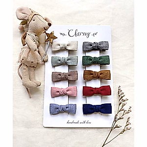 Baby Girls Tiny Hair Bow Clips, 10pcs Boutique Fully Lined Hair Pins Mini Baby Barrettes Accessories for Infants Toddlers Fine Hair by Cherssy