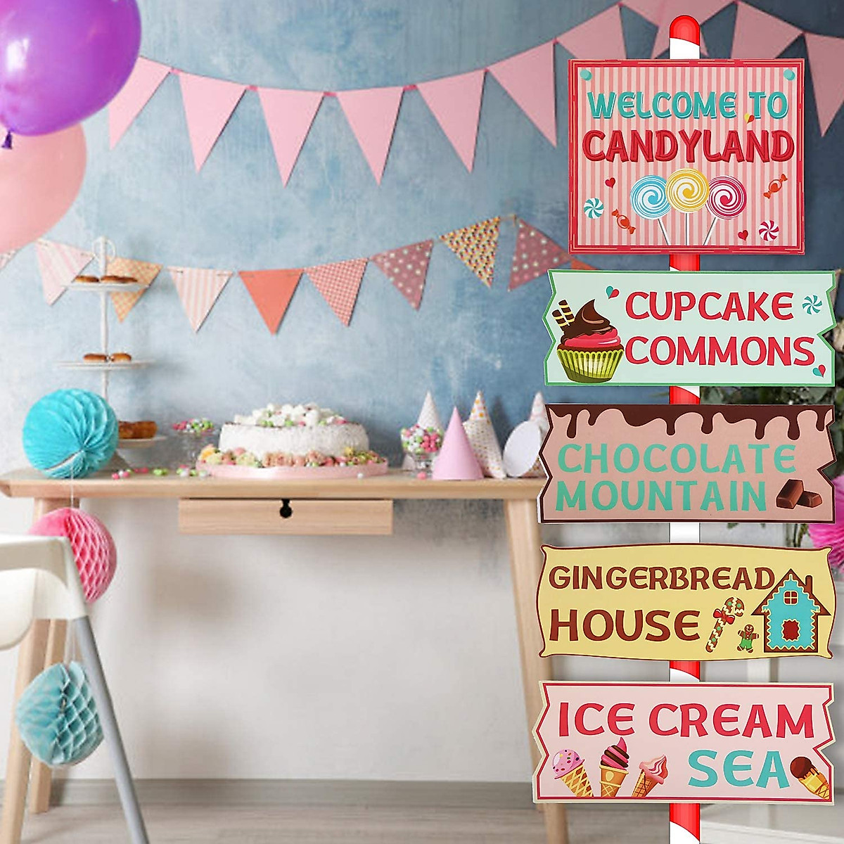 Gejoy 20 Pieces Candyland Party Decorations Candyland Trunk or Treat Car Decorations Kit Candyland Backdrop Signs for Halloween Christmas Party Decor (Cardstock)