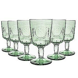 Bormioli Rocco Romantic Set Of 6 Stemware Glasses, 10.75 Oz. Colored Crystal Glass, Pastel Green, Made In Italy.