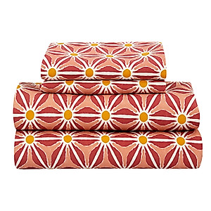 Royale Linens 300 Thread Count Printed 100% Cotton 4 Piece Full Bed Sheet Set - Sheet Set - 1 Fitted Sheet, 1 Flat Sheet, 2 Pillow case - Fade Resistant Luxury Full Size Sheet Set (Full, Printed Pink)