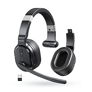 TECKNET Bluetooth Headset, Wireless Bluetooth Trucker Headset with Microphone Noise Cancelling 3 EQ Music Modes, Single and Dual Ear Wireless Headphones for Truck Drivers, Office, Call Centre Work