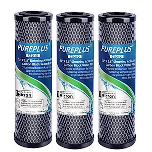 1 Micron 2.5" x 10" Whole House CTO Carbon Water Filter Cartridge Replacement for Countertop Water Filter System, Dupont WFPFC8002, WFPFC9001, FXWTC, SCWH-5, WHEF-WHWC, WHCF-WHWC, AMZN-SCWH-5, 3Pack