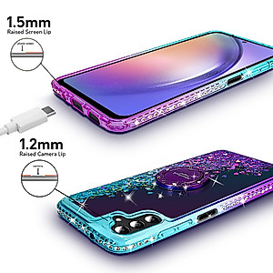 Silverback for Galaxy A54 5G Phone Case, Moving Liquid Holographic Sparkle Glitter Case with Kickstand, Girls Women Bling Diamond Ring Slim Protective Case for Samsung Galaxy A54 5G - Purple