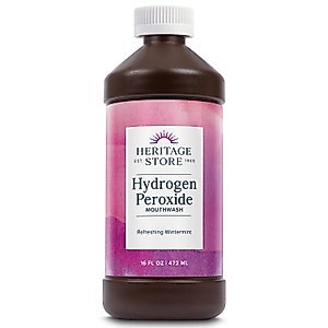 Heritage Store Hydrogen Peroxide Mouthwash, Oral Care with Refreshing Wintermint, Gentle Bubbling Action for Clean, Healthy Gums & a Fresh Mouth, Sweetened with Xylitol, Cool Mint Flavor, 16oz