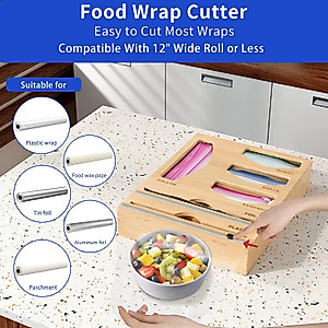 ZZ LIFE 6-in-1 Kitchen Drawer Organizer - Foil and Plastic Wrap Dispenser with Cutter, Ziplock Bag Storage for Gallon, Quart, Sandwich, and Snack Sizes - Organized Bamboo Storage For Home and Kitchen