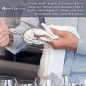 WHITESTEM Flour Sack Dish Towels | 15”X25” | 12-Pack | White | 130 Thread Count Ring Spun Cotton, Kitchen Dish Towels, Kitchen Towels, Hand Towels, Tea Towels and Dish Cloths