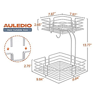 Auledio 2-Tier Square Countertop Fruit Vegetables Basket Bowl Storage With Banana Hanger,Sliver