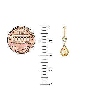 Ritastephens 14K Solid Yellow Gold Ball 6mm Lever Back Drop Dangle Earrings