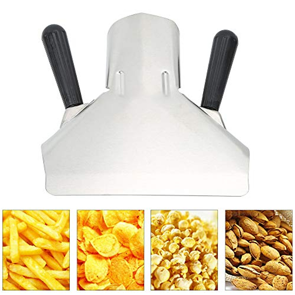 French Fry Scoop, Stainless Steel Food Chips Scoop, Heavy Duty Popcorn Scoop with Handle, Desserts Scooper(Double handle)