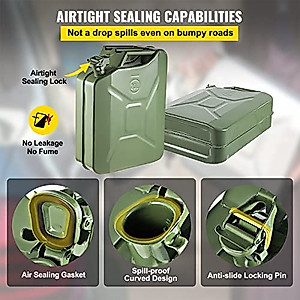 AMZOSS 20L 5 Gallon Metal Gas Can Green with Fuel Can and Spout System, US Standard Cold-Rolled Plate Petrol Diesel Can - Gasoline Bucket (13.78" x 6.5" x 17.91")