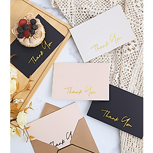 Winoo Design Heavy Duty Thank You Cards with Envelopes - 36 PK - Gold Thank You Notes 4x6 Inches Thank You Cards Wedding Thank You Cards Small Business Graduation Bridal Shower Black and Off White