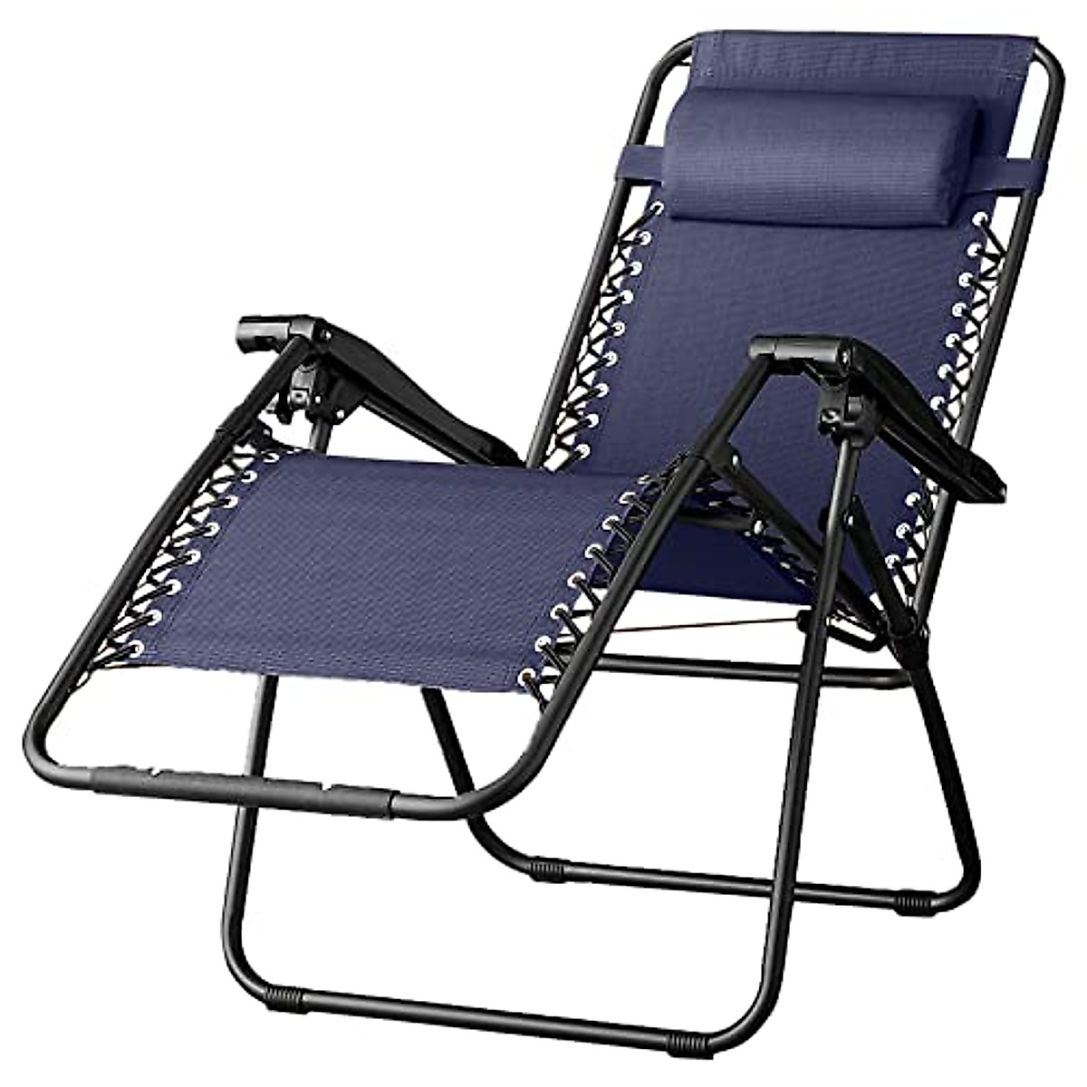 Amazon Basics Outdoor Textilene Adjustable Zero Gravity Folding Reclining Lounge Chair with Pillow, 26", Navy Blue