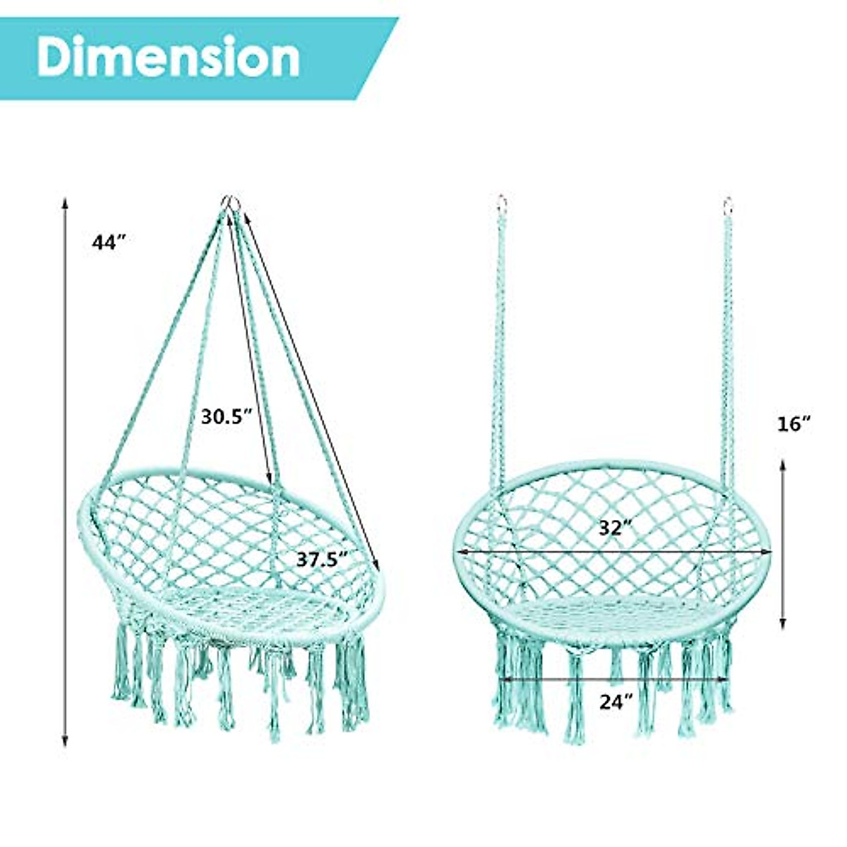 Tangkula Hanging Hammock Chair, Macrame Swing Chair with Tassels and Heavy-Duty Hanging Rings, Bohemian Style Handmade Cotton Rope Swing for Indoor Outdoor, Ideal for Bedroom, Patio, Yard, Garden