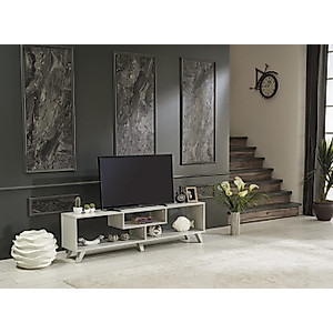 Petfu Mid Century Modern 67'' TV Stand,Media Console,Open Shelving,Entertainment Centre TV Unit for 65'',55'',50'',40'',Living Room,Bedroom,Entertainment Place,Solid Wood,Grey