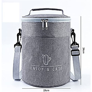 Dezapuby Waterproof Oxford Bento Bag Portable Round Insulated Lunch Bag with Removable Strap Thicken Aluminum Cooler Bag Two-way Zipper for Women and Men Work Travel Picnic (Gray)