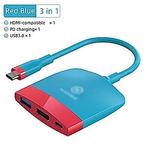 GPPZM Multi-Function Portable Docking Station USB C to 4K HDMI-Compatible USB 3.0 PD for MacBook Pro (Color : Red Blue)