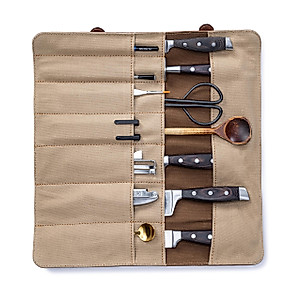 Angus Stoke knife roll bag made of real buffalo leather | 14-slot leather knife case for chef's knives - large knife bag Duplex (brown)