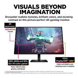 HP OMEN 27k UHD 144Hz Gaming Monitor, 4K UHD Display (3840 x 2160), IPS Panel, 99% sRGB, 95% DCI-P3, 16:9, OMEN Gaming Hub, 27k (2023),black