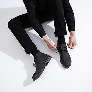 Jousen Men's Chukka Boots Lace Up Desert Ankle Boots Classic Causal Dress Boots For Men(AMY656A black 11)